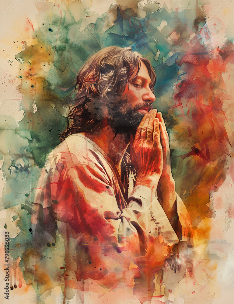 Holy Intercession: Watercolor of Jesus Praying. Spiritual Serenity: A ...