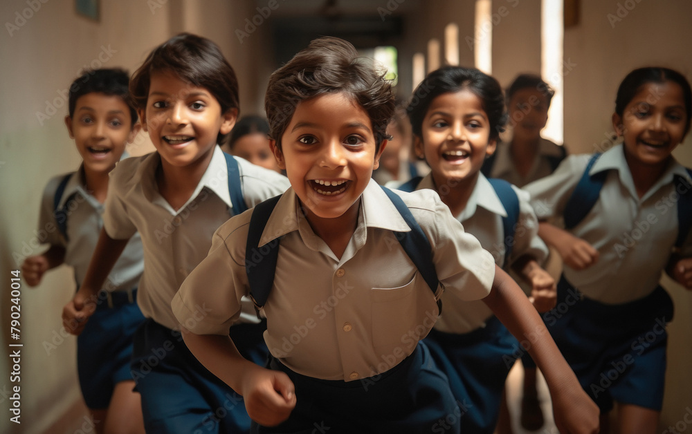 Indian school kids running Stock Photo | Adobe Stock