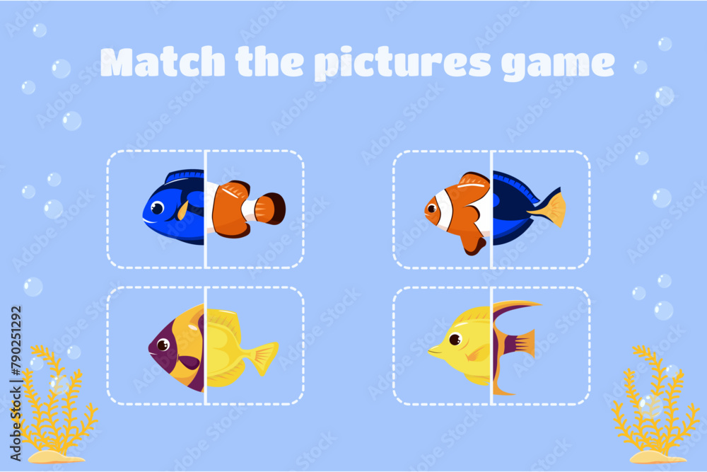 Sea Life Matching Game. Match the pictures game Stock Vector | Adobe Stock