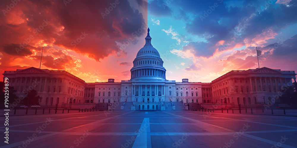 Election Divide: US Capitol at Sunset. A dynamic image of the US ...