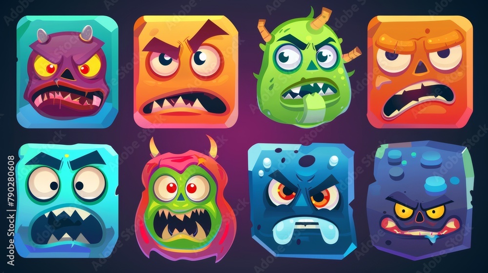 Cartoon emotion expression on stickers. Cartoon alien character clipart ...