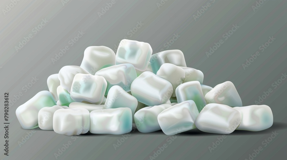 Isolated on transparent background, piles of menthol bubble gum pads ...
