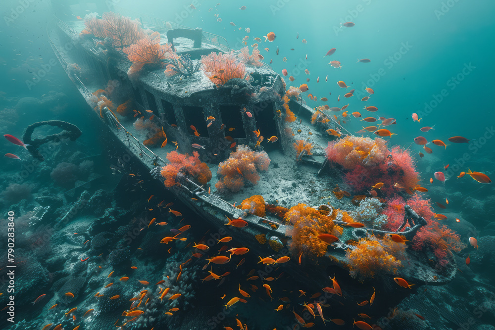 An image of an eerie shipwreck, now a thriving artificial reef ...