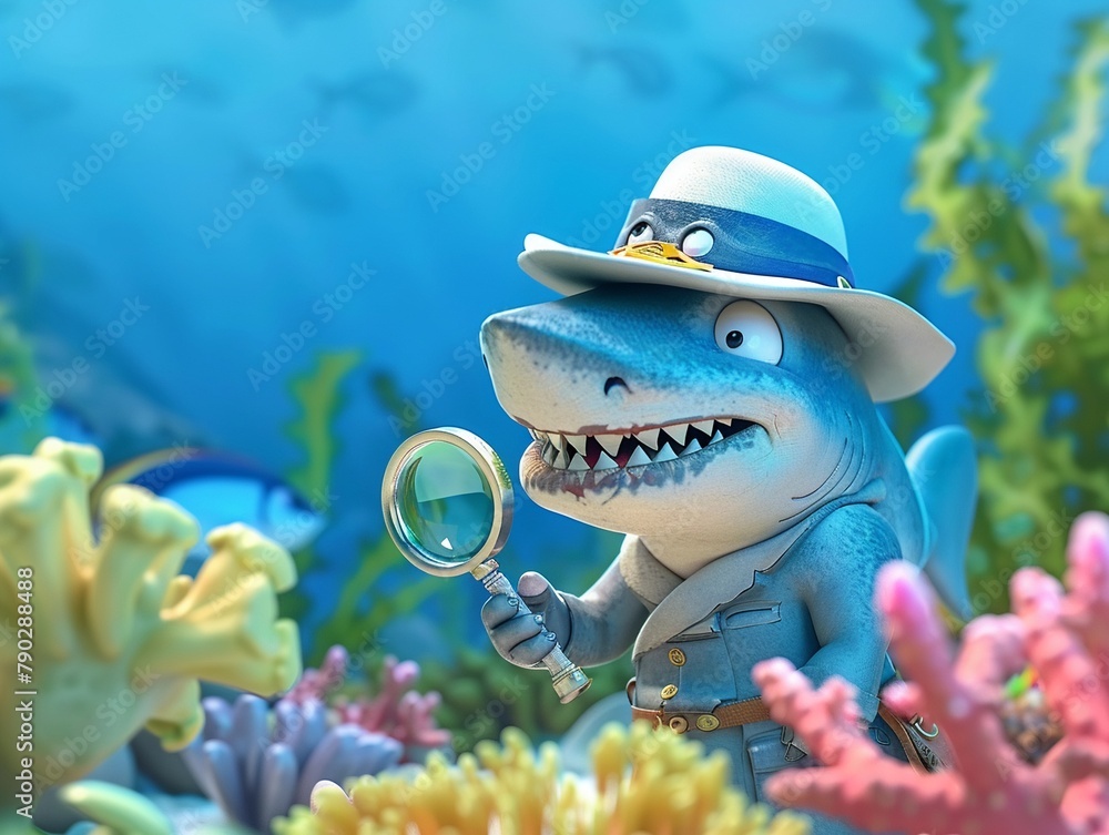 Detective of the Deep Cinematic Scene of Cartoon Shark Dressed as ...