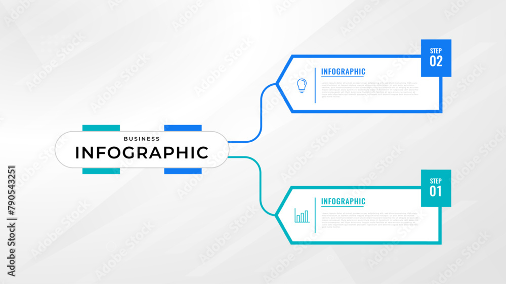 Two Step Infographic label design Vector template with line icons ...