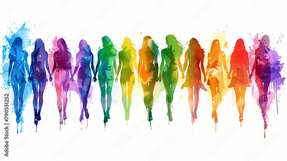 Ilustrace Group of women of different nationalities and cultures, skin ...