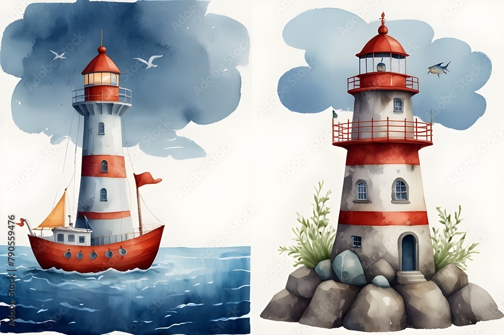 Ilustración de Stock Funny sea animals characters, fishing boat and ...