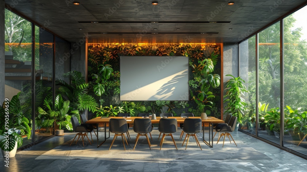 3D rendering of a projection screen in a meeting room and conference ...