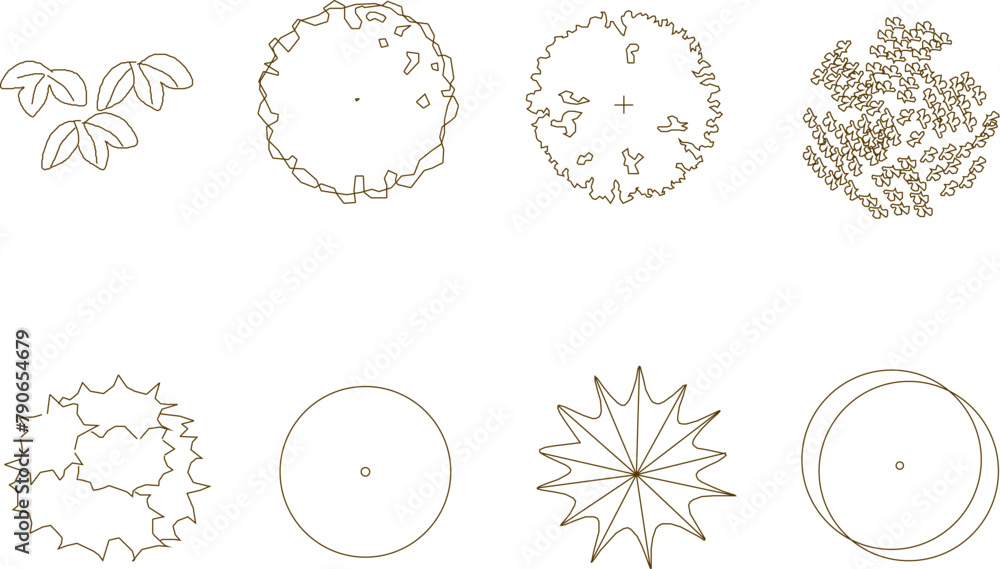 Vector sketch illustration of the design of trees and plants with ...