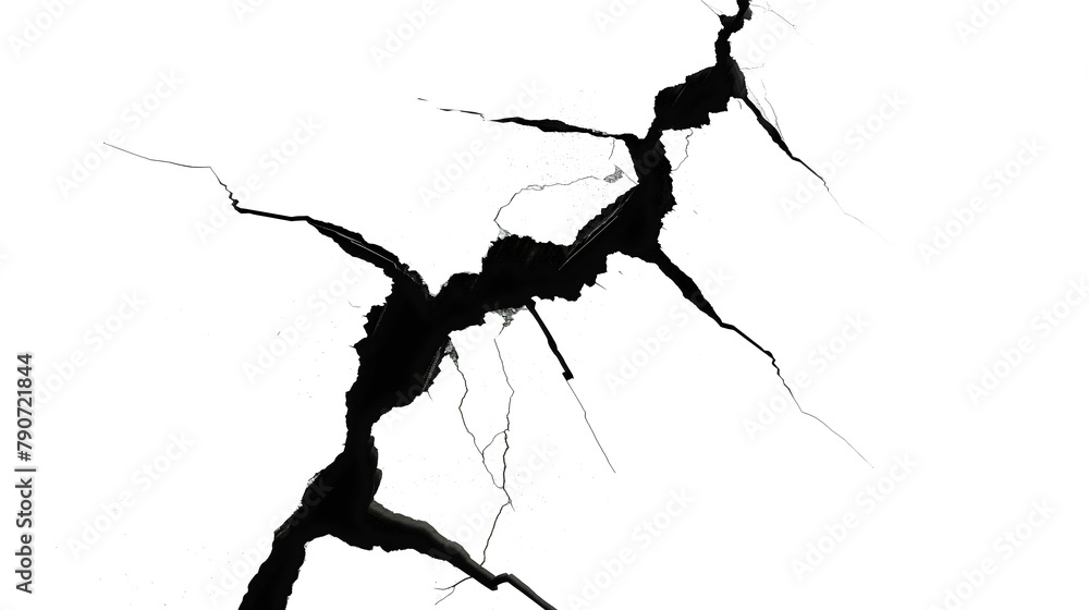 Black split broken crack cleft rift in the ground floor isolated on ...