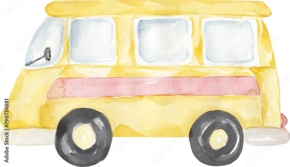 Watercolor cute bus illustration, transport clipart, transportation ...