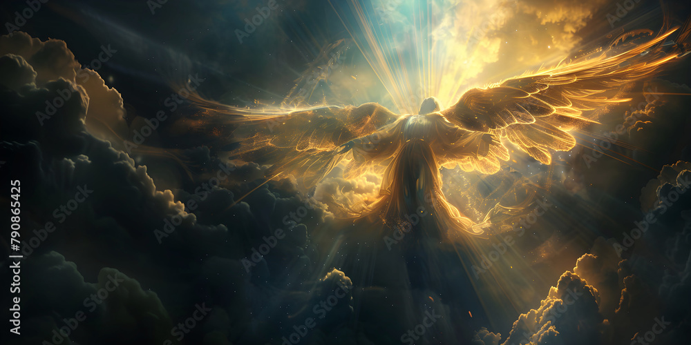 Angel mythology, abstract oil painting of a beautiful, mighty flying ...