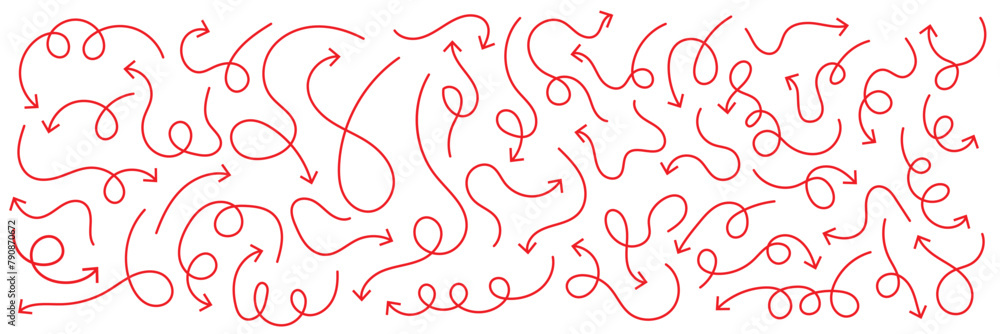 Hand drawn scribble red arrow set. Arrow mark icons. Doddle arrow set ...