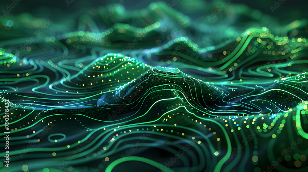 Digital hi-tech hologram mountain map, showing layers of the terrains ...
