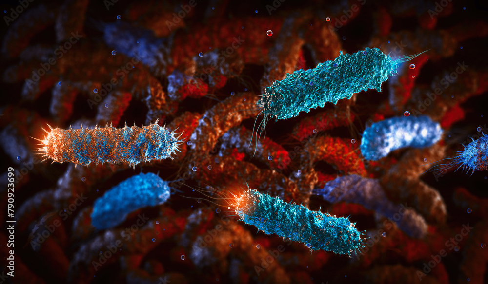 Pathogenic rod-shaped e.coli salmonella bacteria medical background ...