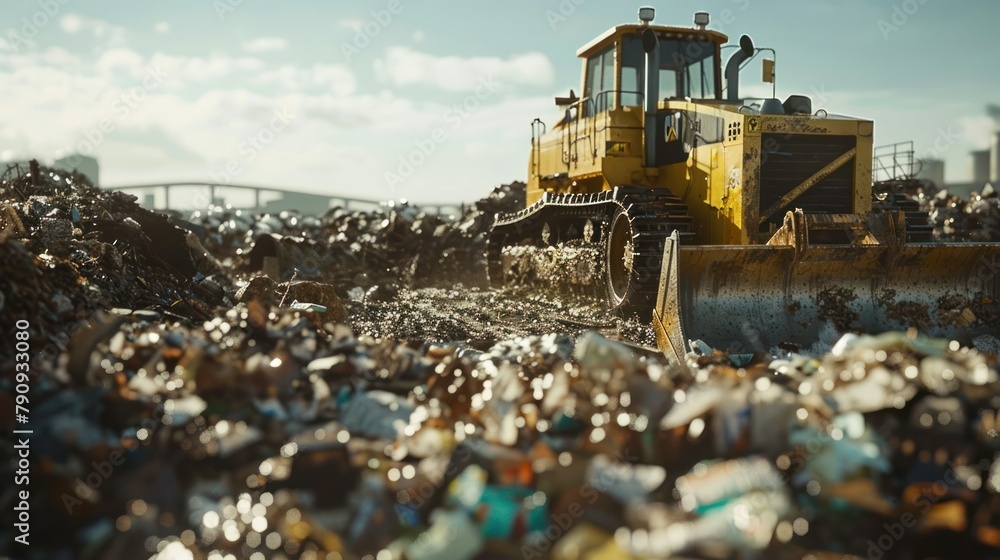 Operating a bulldozer inside a landfill, maneuvering through the maze ...