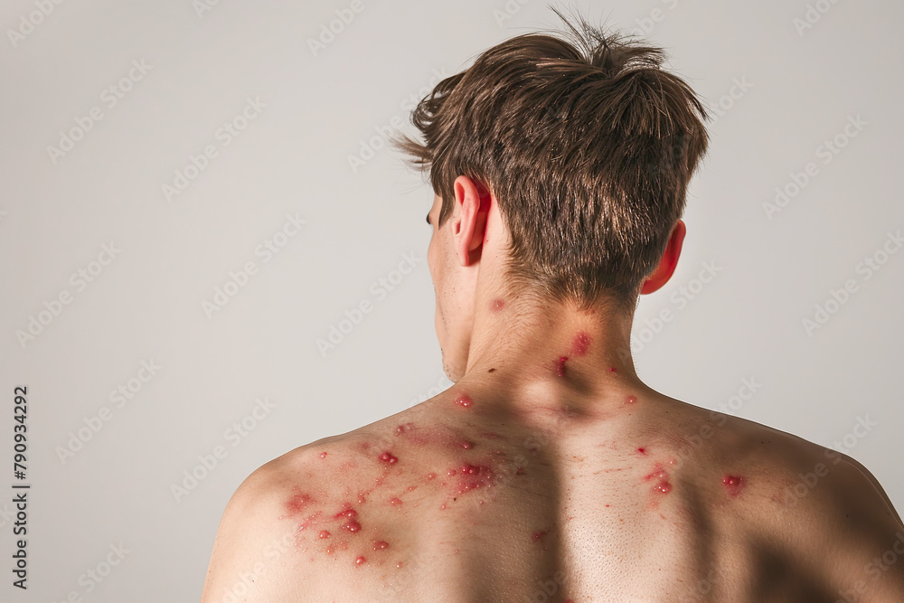 Ilustración de Stock Male Back with Painful Rash, Red Spots Blisters on ...