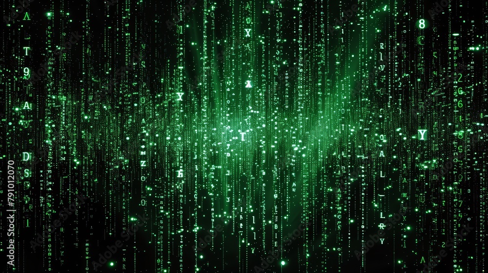 Green Digital Rain Matrix Background Stock Illustration | Adobe Stock