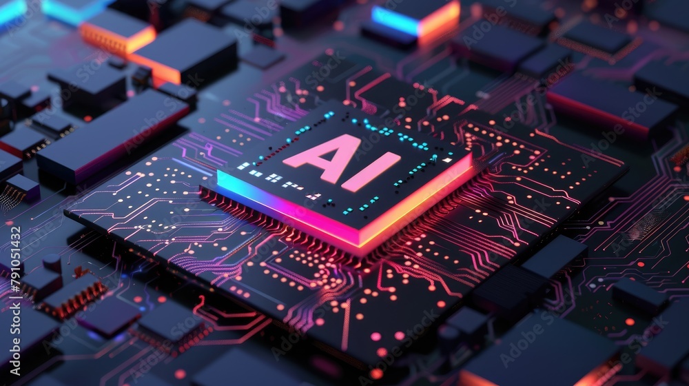 Stock-Illustration „Futuristic AI microchip with glowing neural network ...