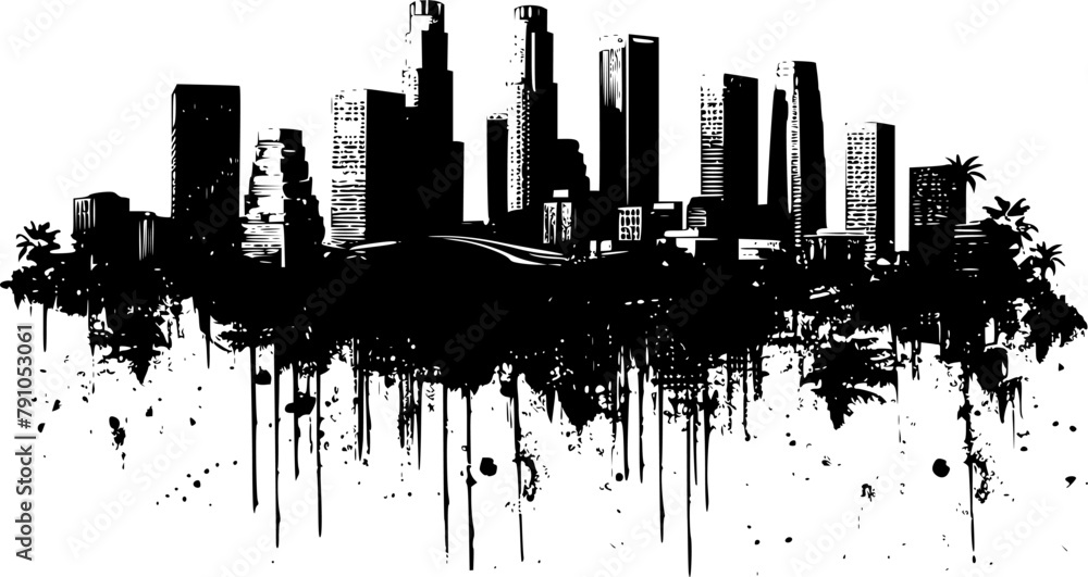 2D Drawing of Los Angeles Skyline on White Background, Classic ...