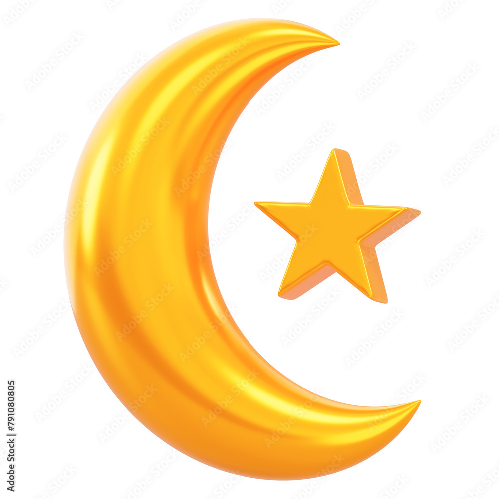 3D rendering of a golden moon and star on transparent background Stock ...