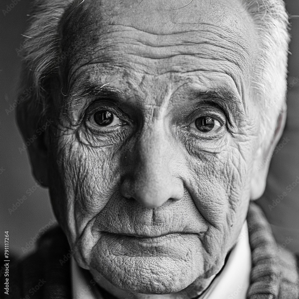 an 80 year old white man with wrinkles and a sad look on his face ...