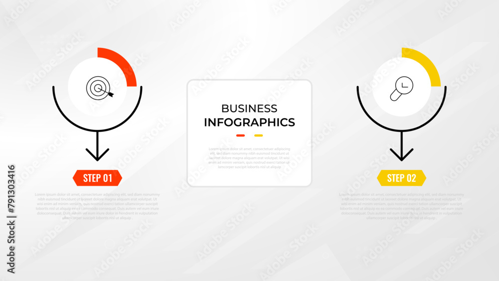Two Step Infographic label design Vector template with line icons. process steps diagram ...