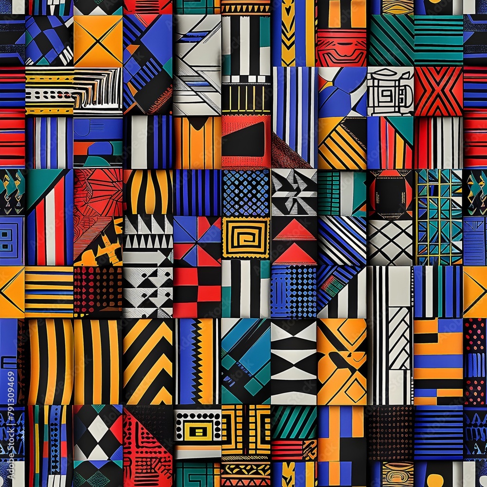 Vibrant Traditional African Fabric Pattern with Symbolic Geometric ...
