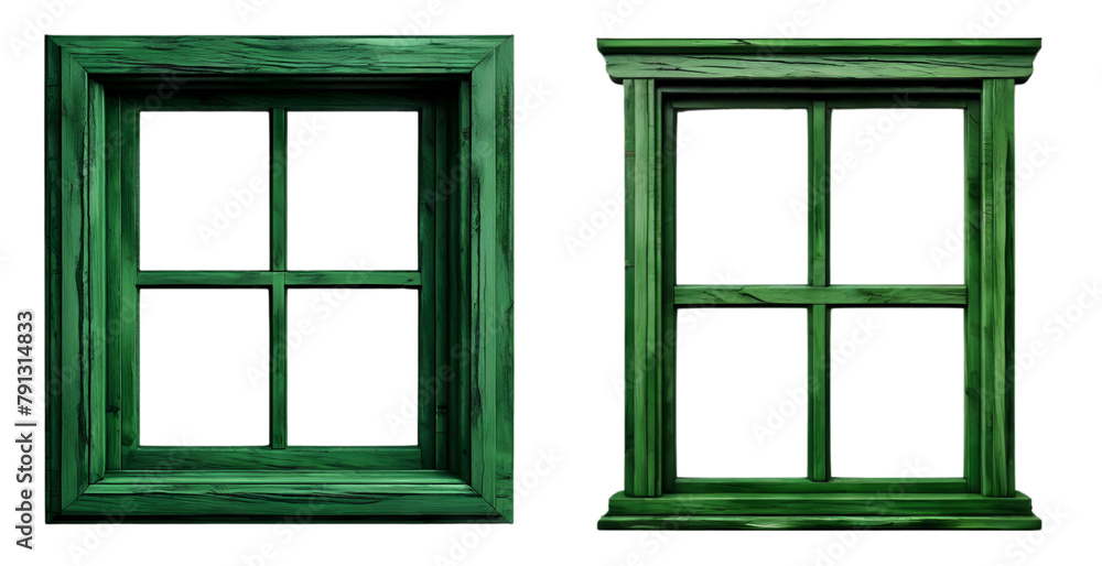 green wooden window frames with a textured appearance, exterior design ...
