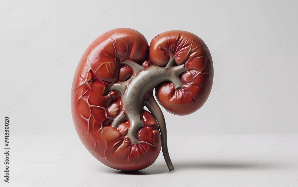 Realistic kidney model, external view. 3D human kidney in cartoon style ...