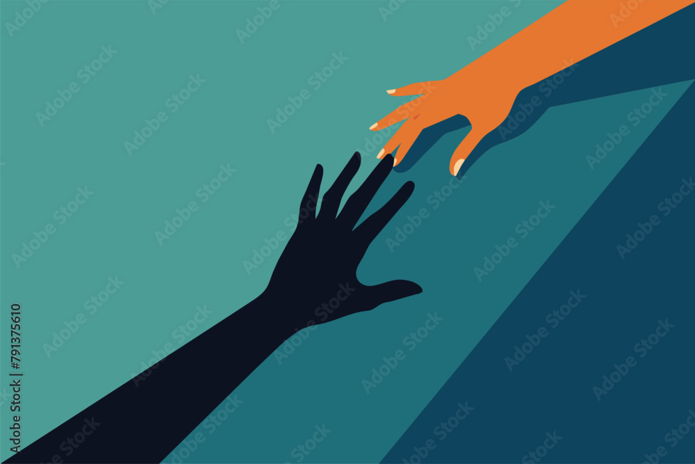 Two hands reaching towards each other, vector cartoon illustration ...