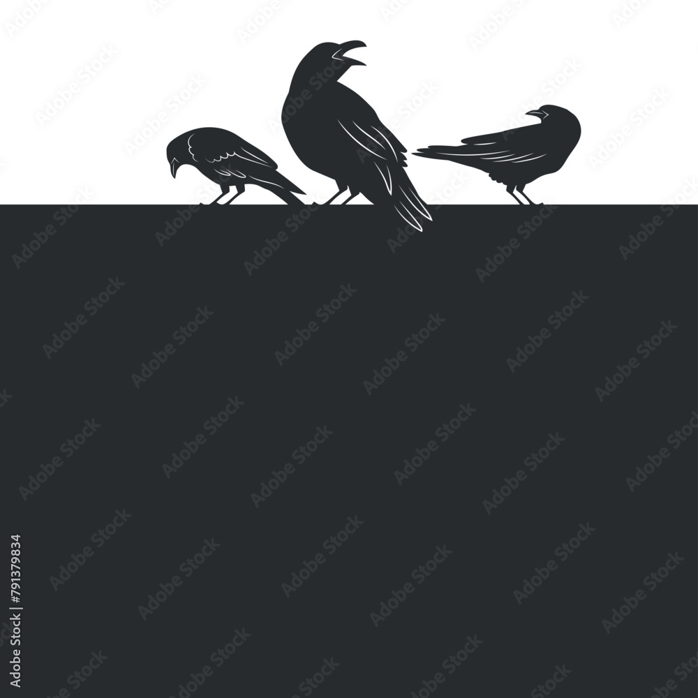 Crow silhouette concept background with sitting black birds crows Stock ...