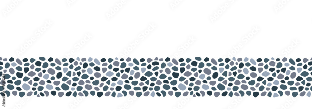 Stones seamless borders vector illustration. Grey paving seamless patterns. Smooth pebble and ...