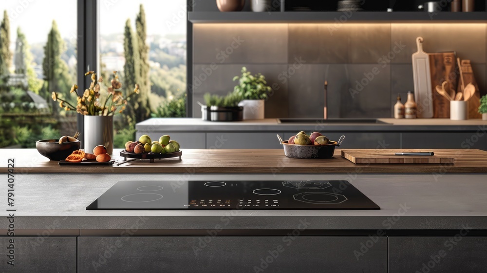 Modern kitchen interior design with granite countertop Digital ...