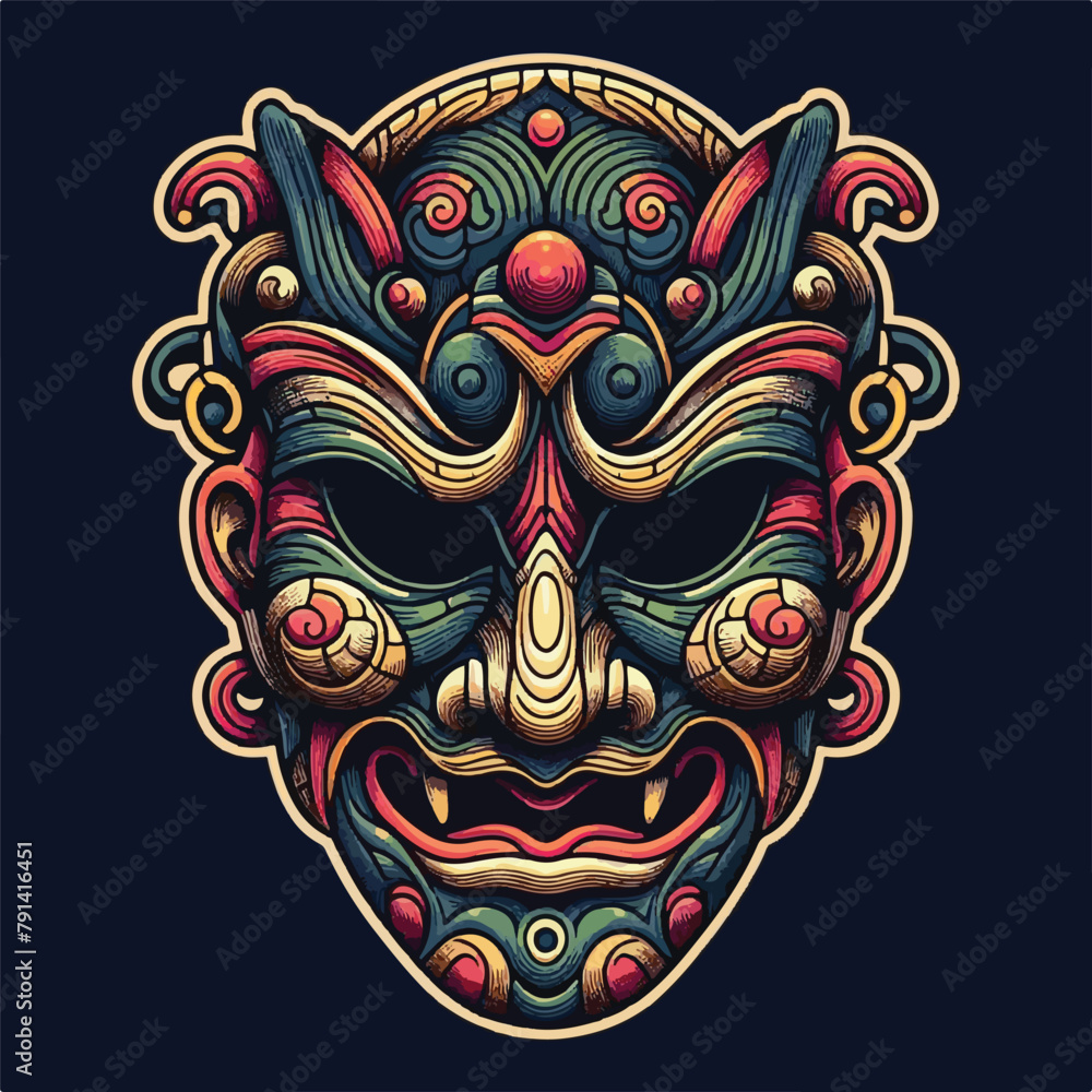 Vector illustration the traditional japanese mask. japanese mask design ...