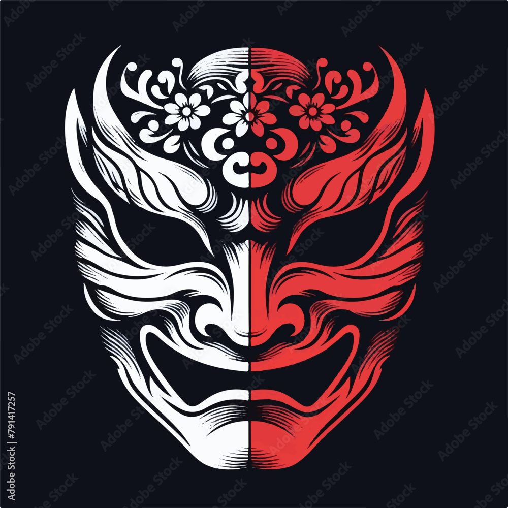 Vector illustration the traditional japanese mask. japanese mask design ...