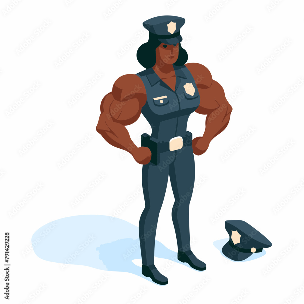 Black African American Police Woman Isometric Minimal Cute Character ...