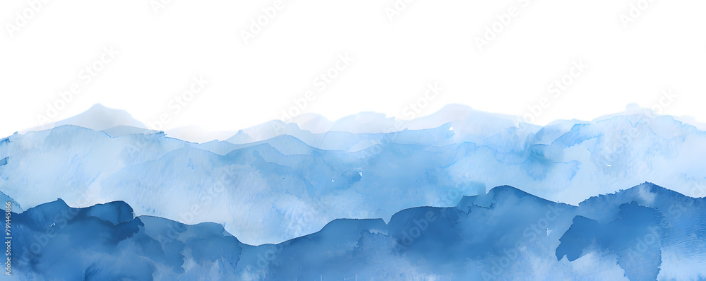 Hand drawn blue watercolor mountains landscape isolated on transparent ...