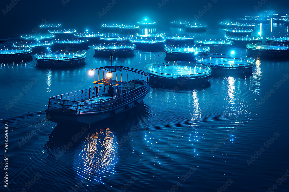 A bustling fish farm with rows of tanks teeming with aquatic life ...