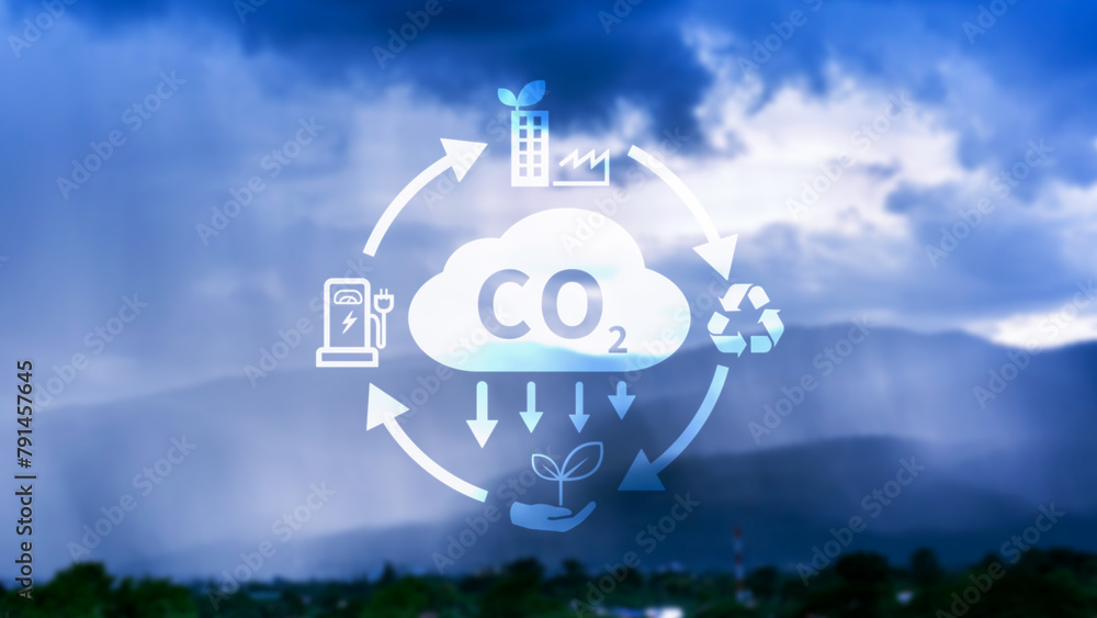 CO2 reducing icon with circular for decrease CO2 , carbon footprint and ...