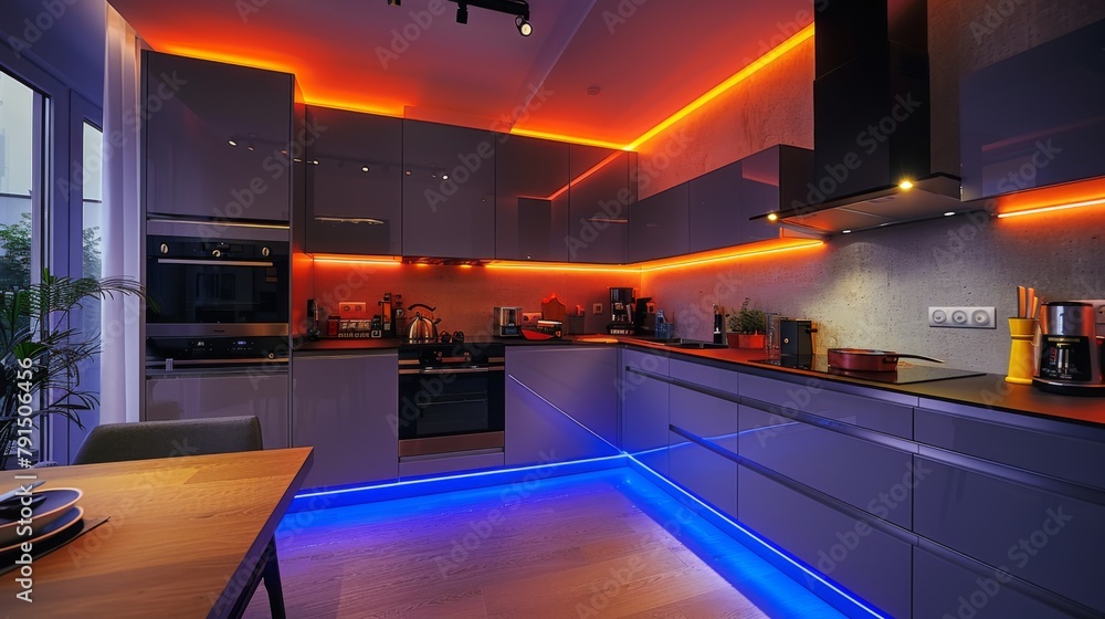 Illuminate your kitchen with LED strips lining the cabinets and a built ...