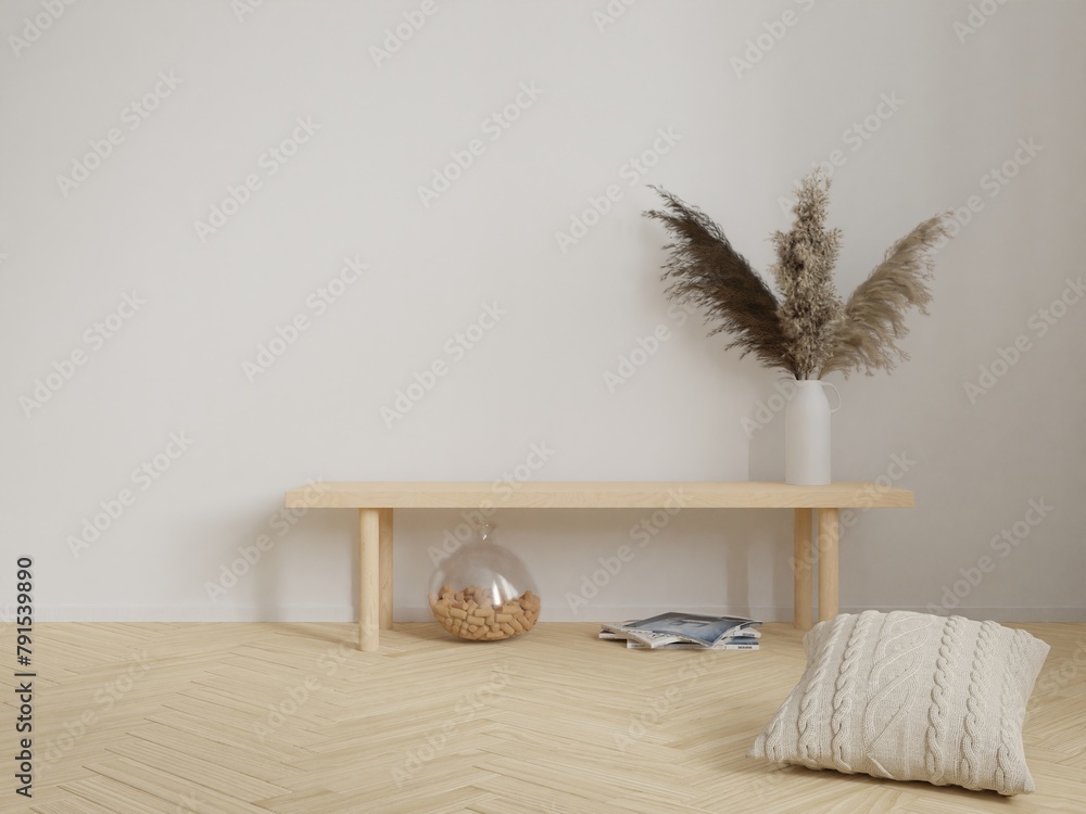 Mockup frame, poster empty in home design wood leg console ...