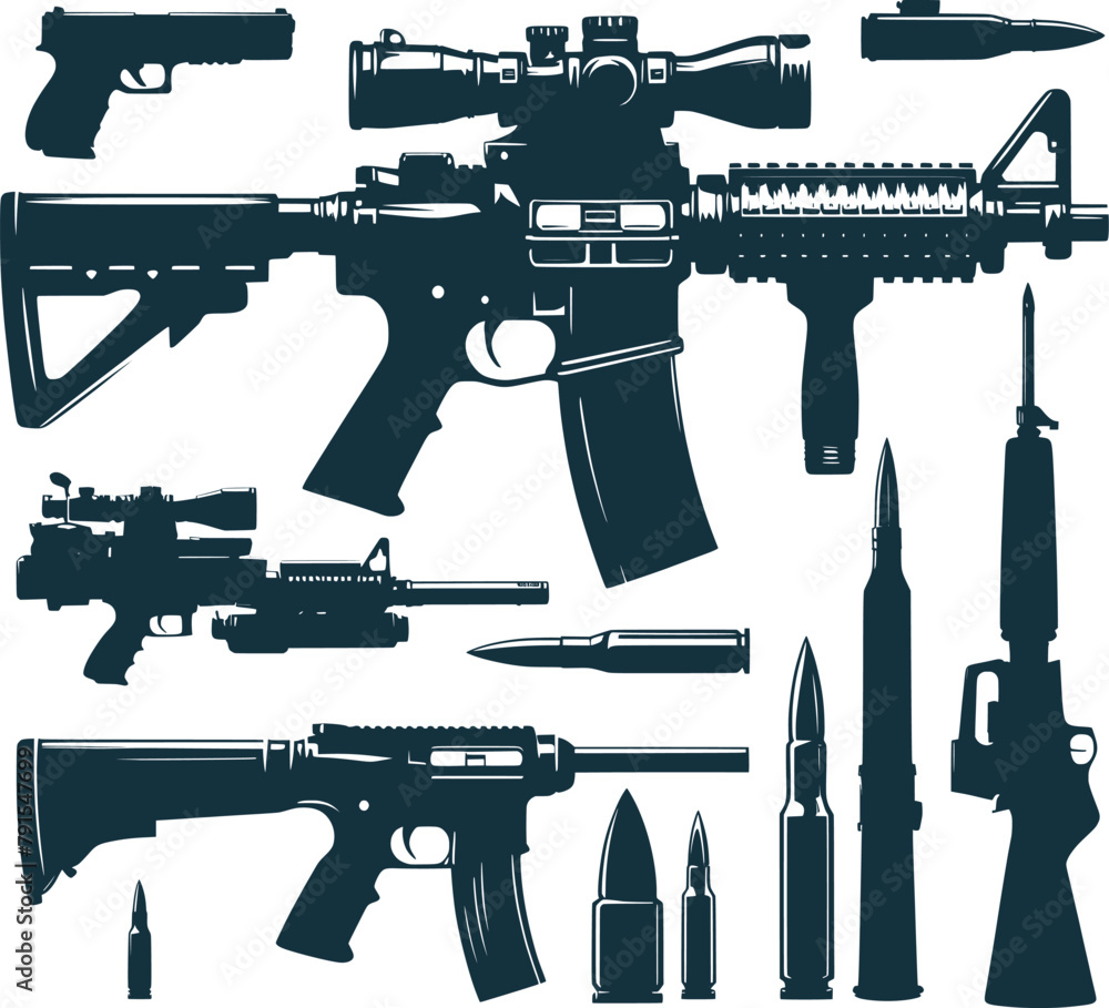 Guns Vector, Military Weapon , Pistol Svg, Weapon svg, Rifle silhouette ...