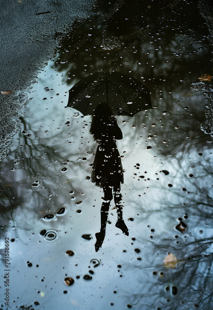 Black and white photograph of a human figure's reflection in a puddle ...