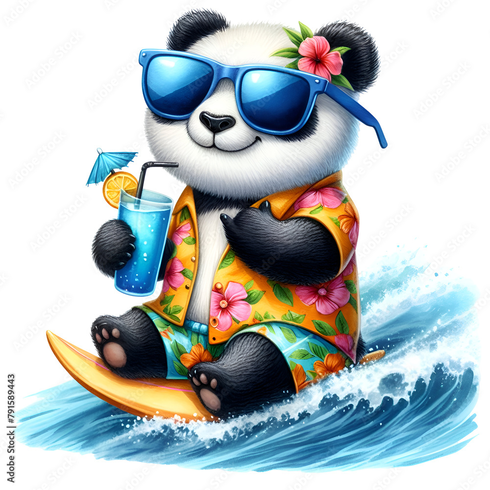 Watercolor Summer PandaClipart, Panda Clipart, Summer Beach PNG, Ocean ...