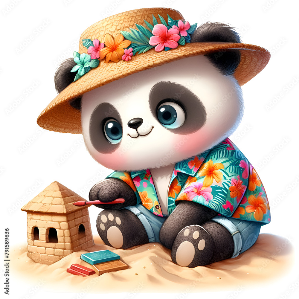 Stock-Illustration „Watercolor Summer PandaClipart, Panda Clipart ...