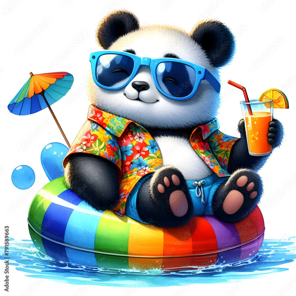 Watercolor Summer PandaClipart, Panda Clipart, Summer Beach PNG, Ocean ...