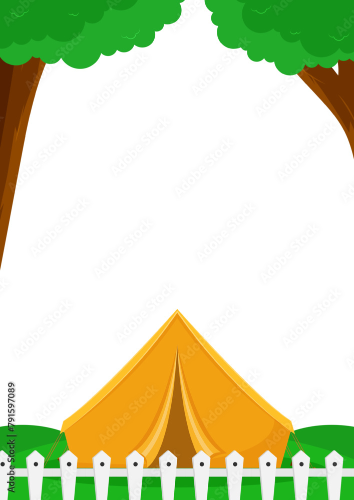 Vector illustration of empty border with trees and camp on transparent ...