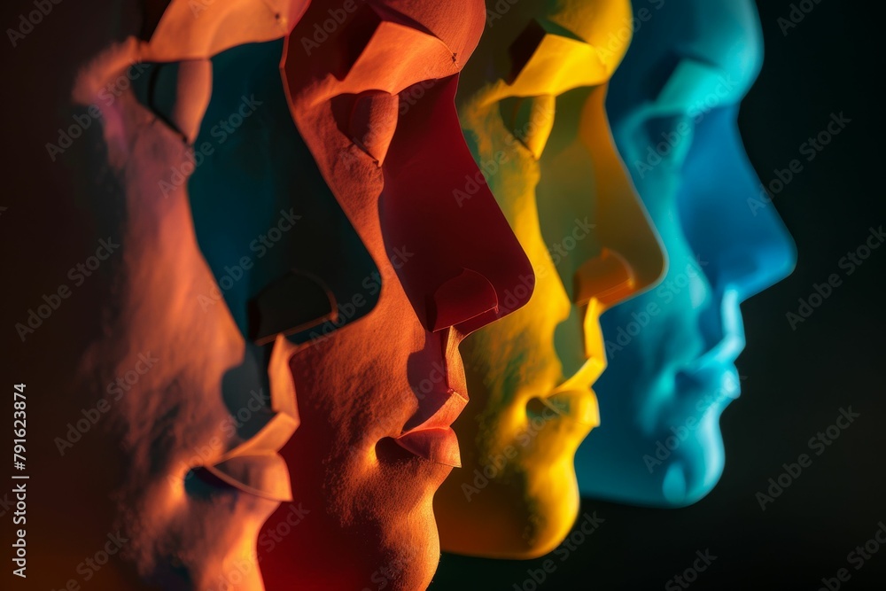 rainbow, multi-colored silhouettes. people of different ethnicities and ...