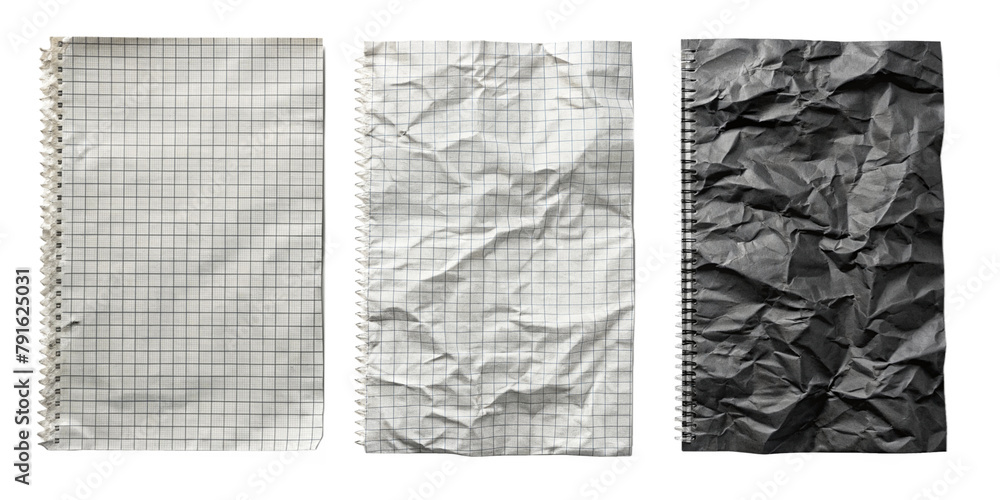 Set of crumpled paper textures. Progression from smooth to highly ...